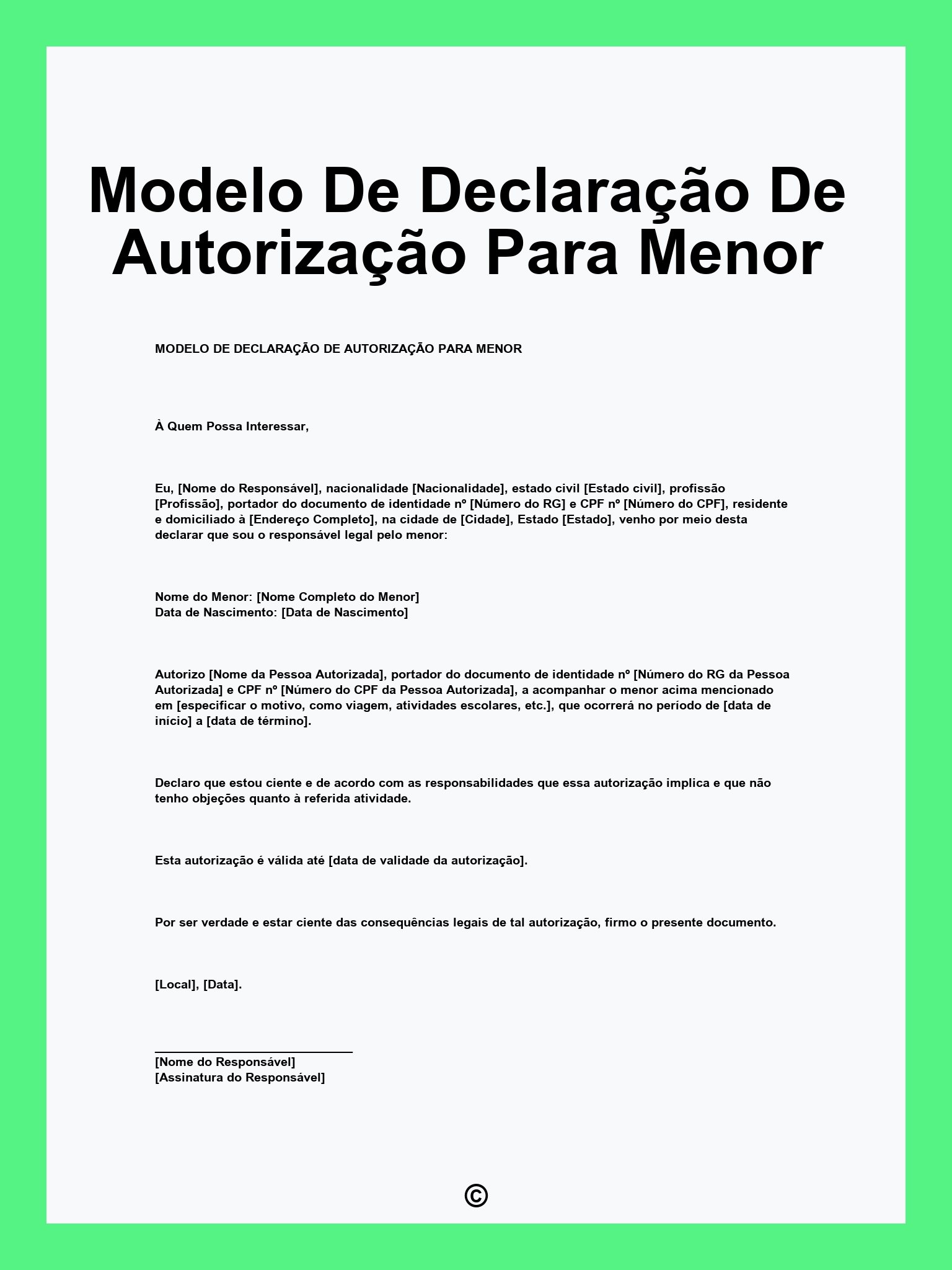 Modelo De Declaração De Autorização Para Menor