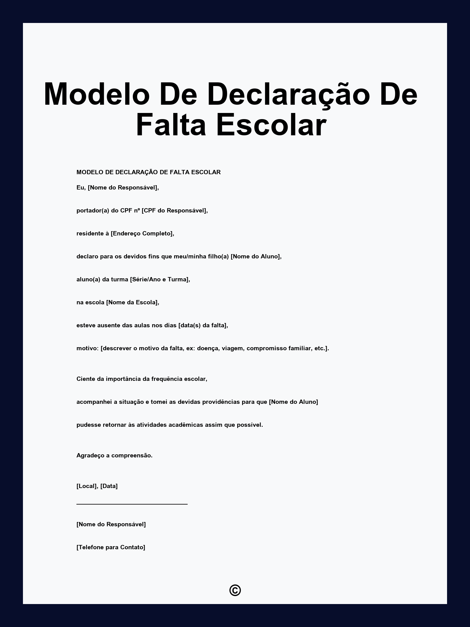 Modelo De Declaração De Falta Escolar