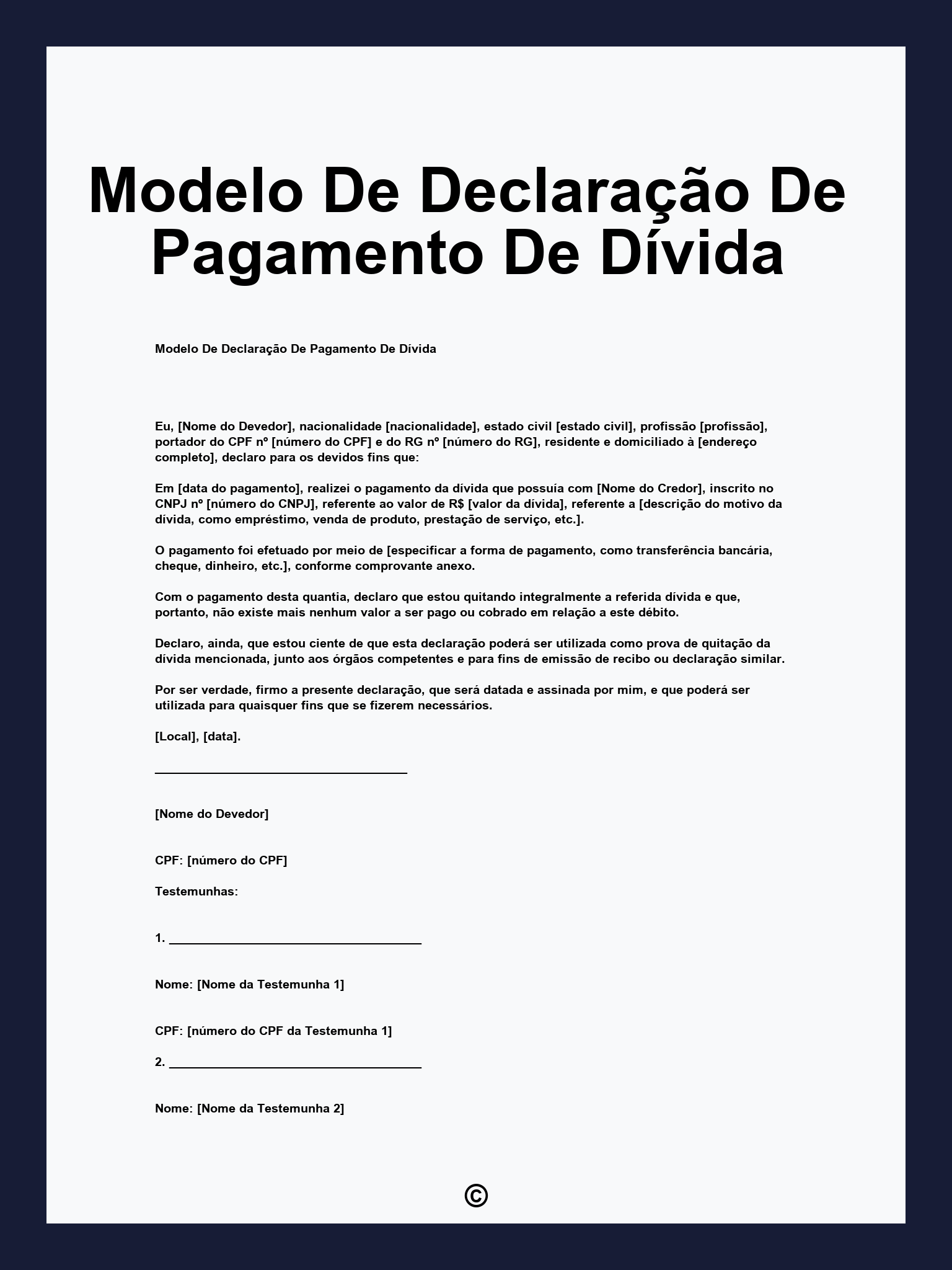 Modelo De Declaração De Pagamento De Dívida