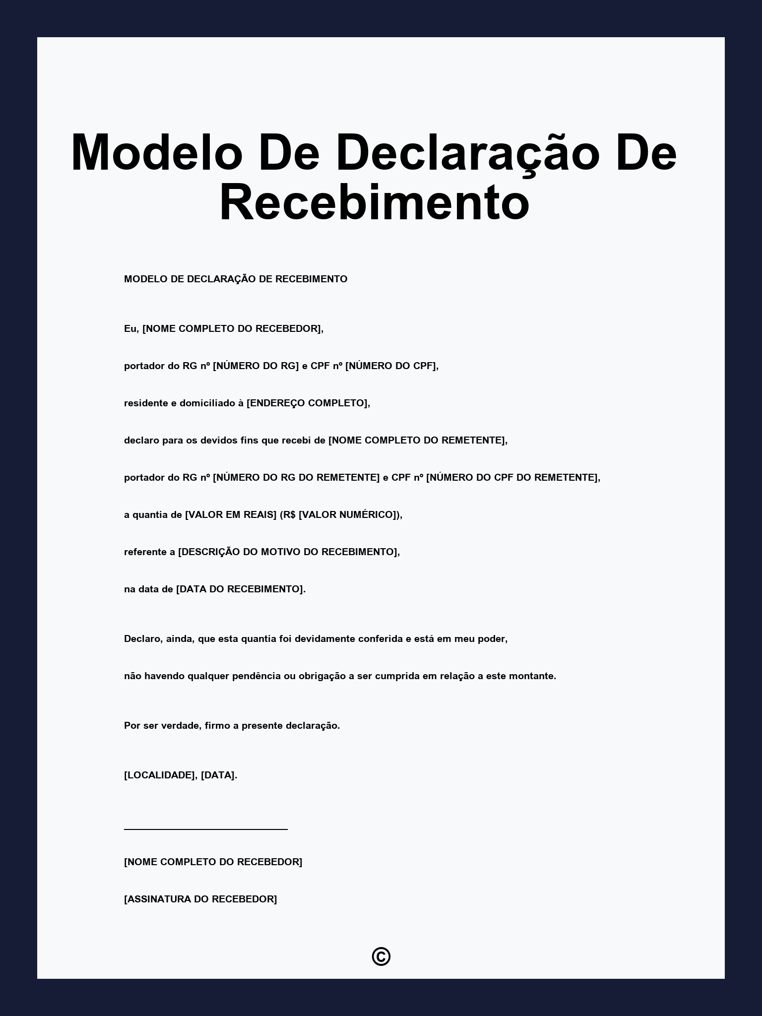 Modelo De Declaração De Recebimento