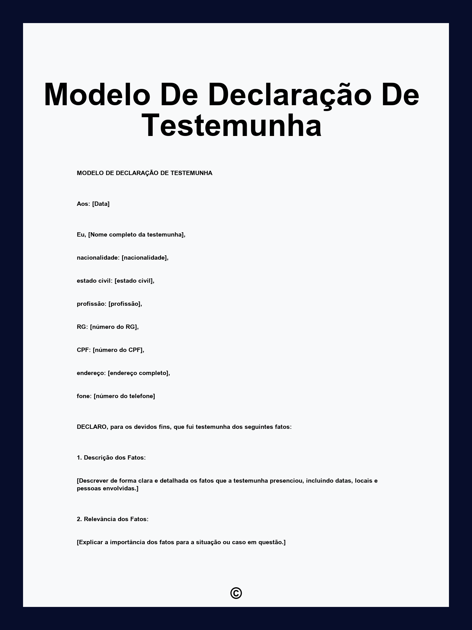 Modelo De Declaração De Testemunha