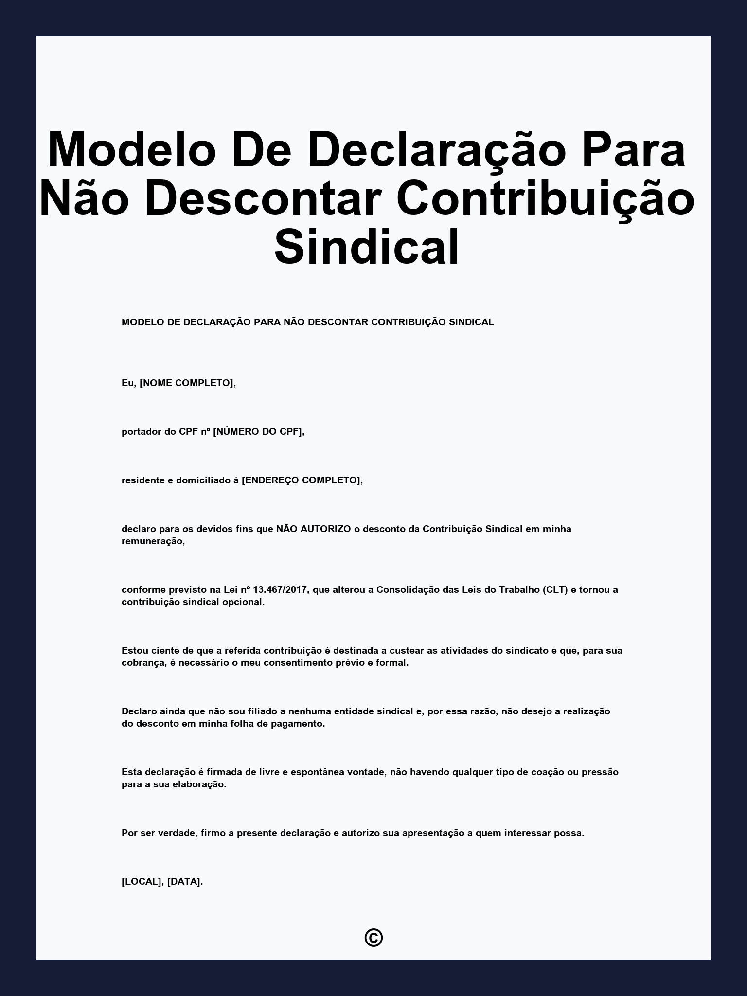 Modelo De Declaração Para Não Descontar Contribuição Sindical